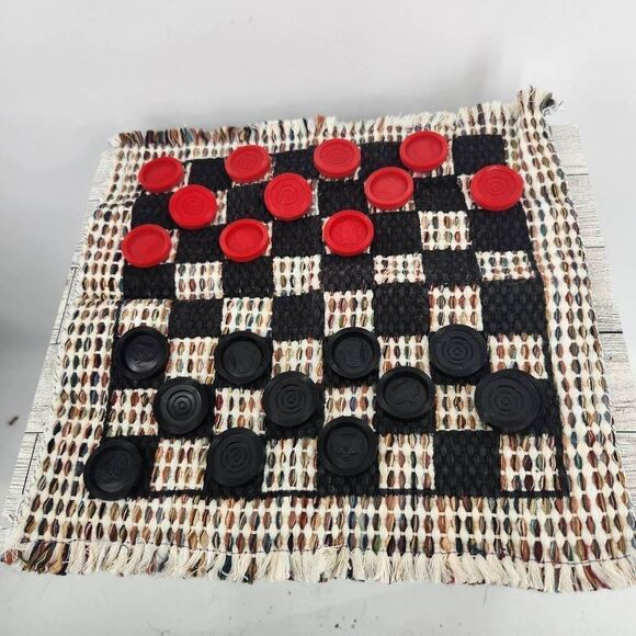 No Brand | Games | Vintage 9s Boho Woven Travel Checkerboard Fold Up ...